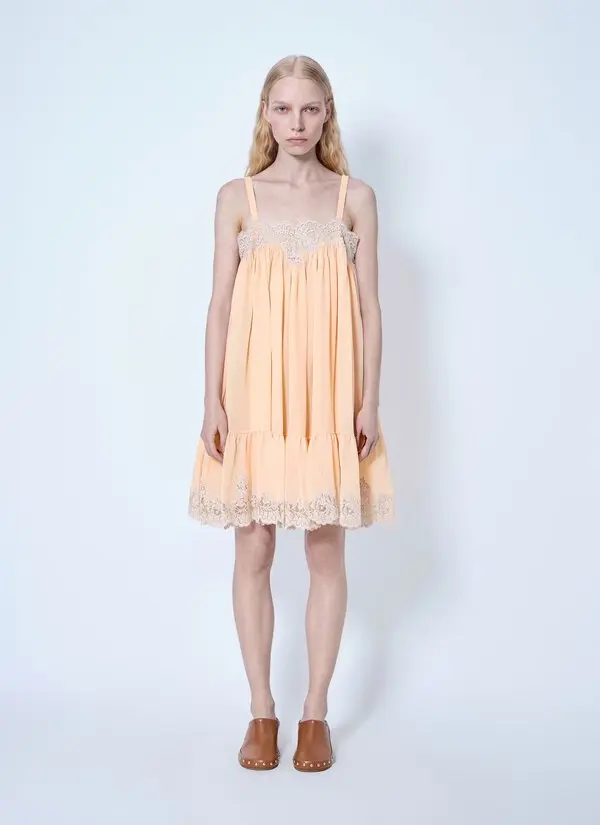 Chloé Thin-strap Mini Dress In Silk Georgette & Lace