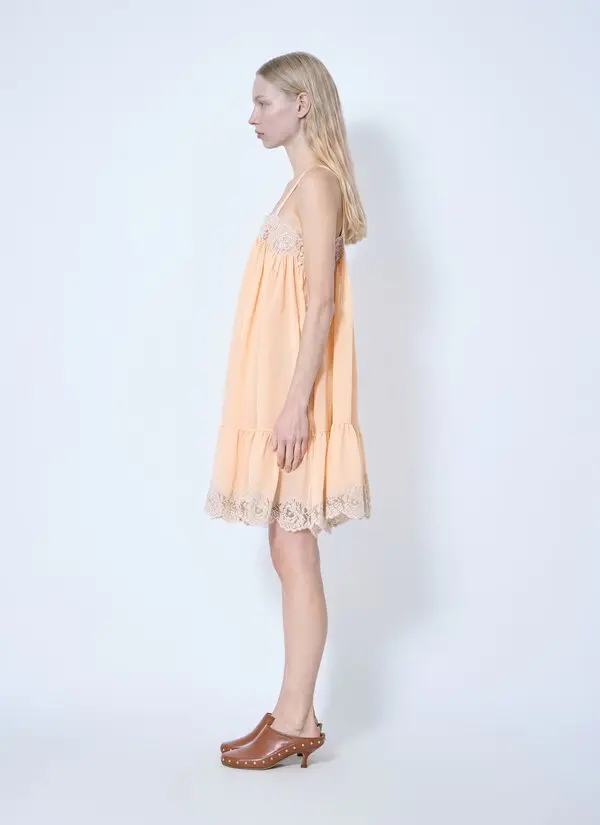 Chloé Thin-strap Mini Dress In Silk Georgette & Lace