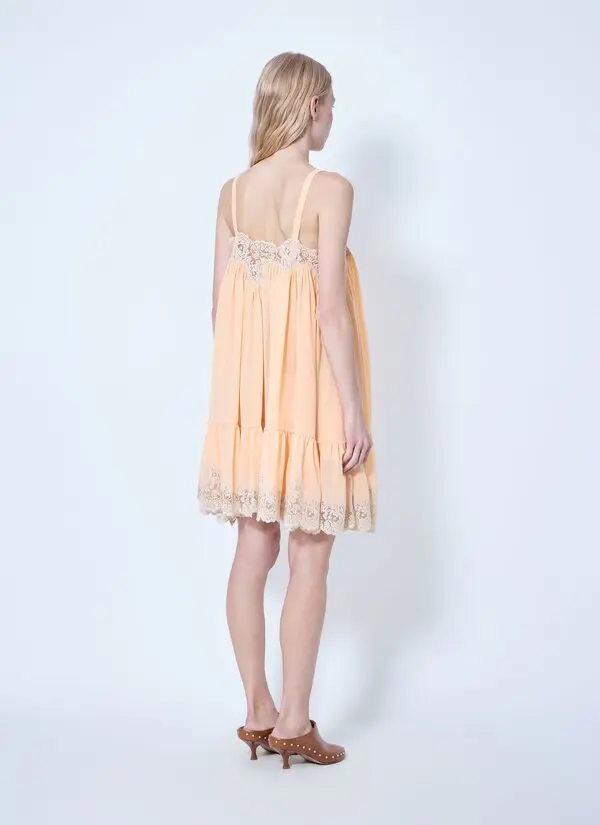Chloé Thin-strap Mini Dress In Silk Georgette & Lace