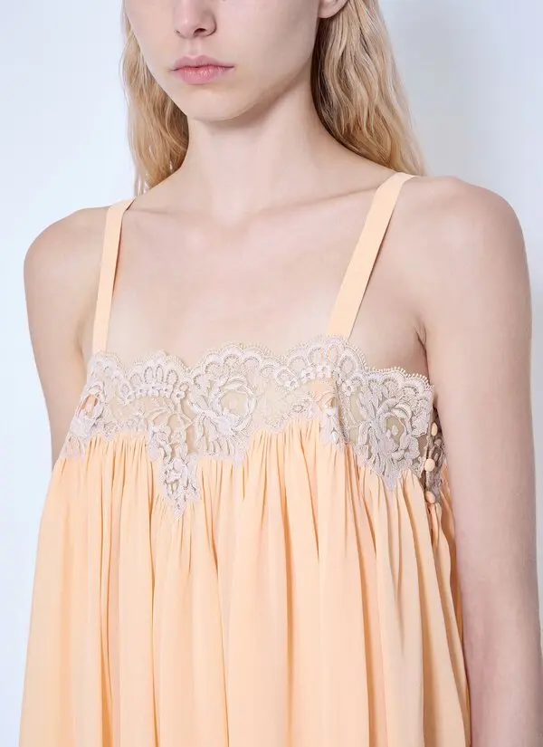 Chloé Thin-strap Mini Dress In Silk Georgette & Lace