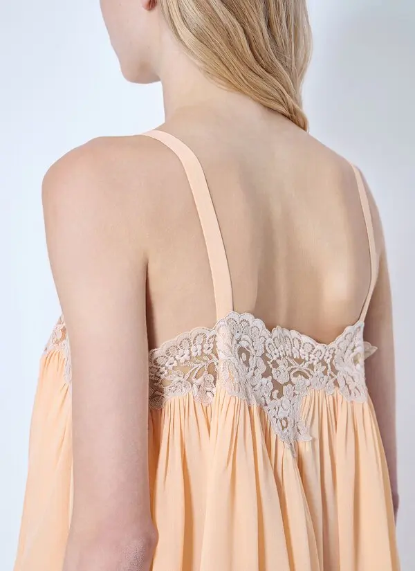 Chloé Thin-strap Mini Dress In Silk Georgette & Lace