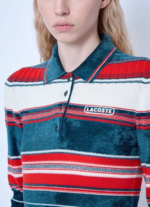 Lacoste Runway Textured Striped Polo Collar Sweater