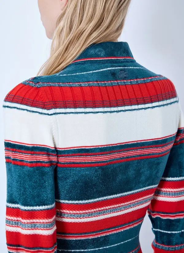 Lacoste Runway Textured Striped Polo Collar Sweater