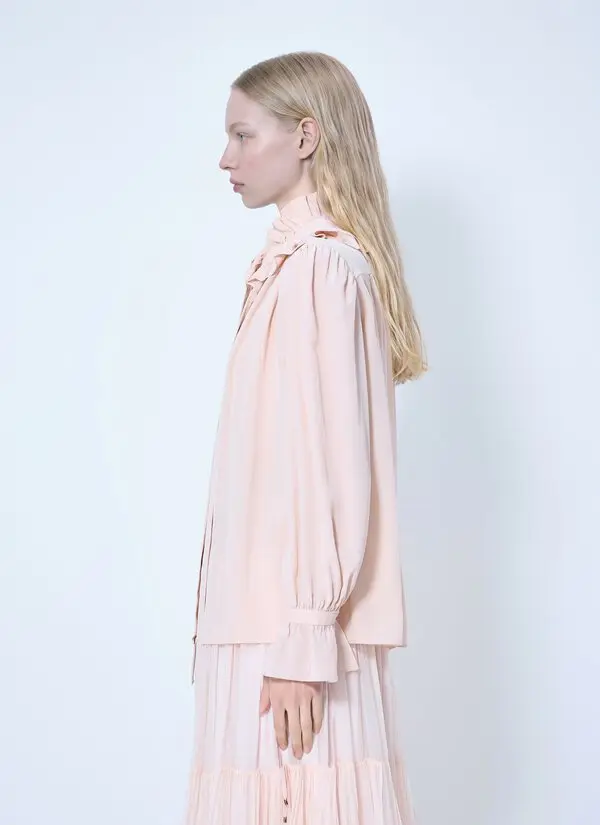 Chloé Tie-front Ruffled Blouse In Crêpe De Chine