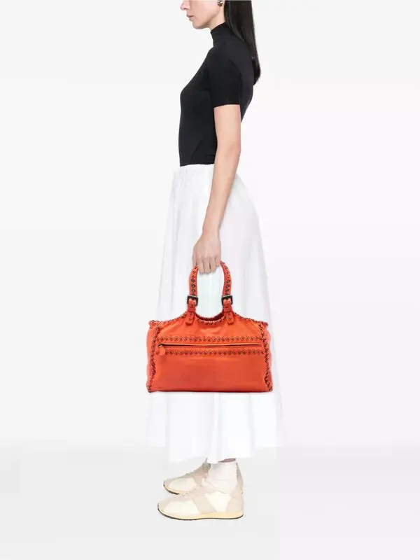 Bottega Veneta 2012-2026 Intrecciato Trimmed Studded Nappa Tote Bag - Orange