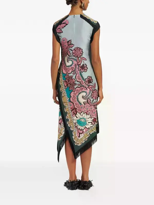 La DoubleJ Fringe-trim Scarf Midi Dress - Blue