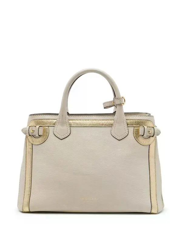 Burberry 2000-2017 Medium Bicolor Leather And House Check Canvas Banner Satchel - White