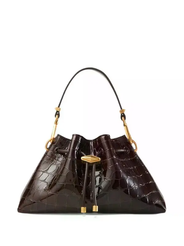 JIMMY CHOO Cinch Small Croc-embossed Leather Shoulder Bag - Brown