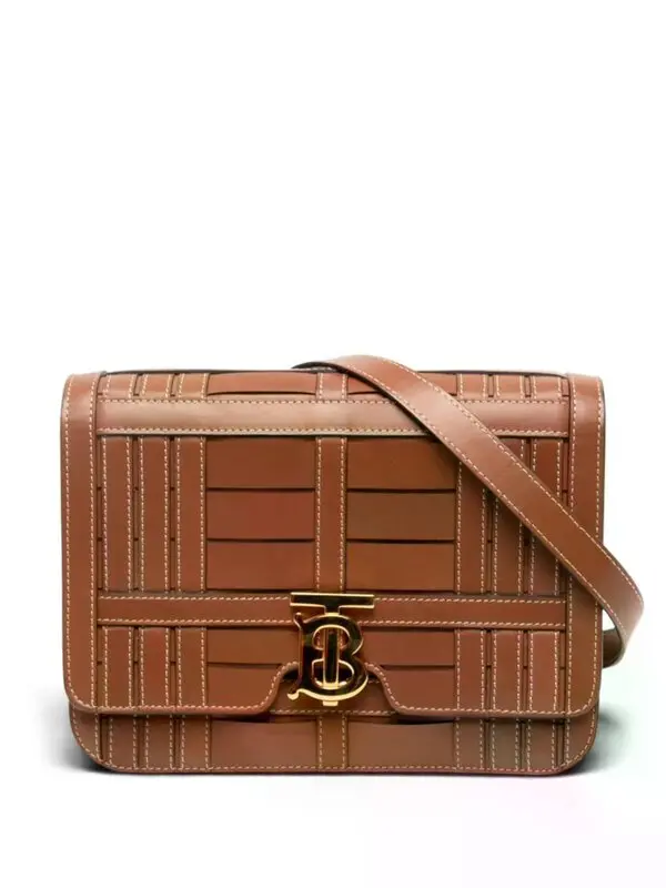 Burberry 2018-2023 Small Tb Monogram Woven Calfskin Crossbody Bag - Brown
