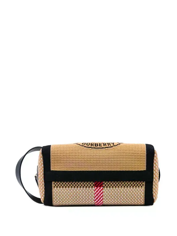 Burberry 2000-2017 Archive Crest Knit Toiletry Pouch Clutch Bag