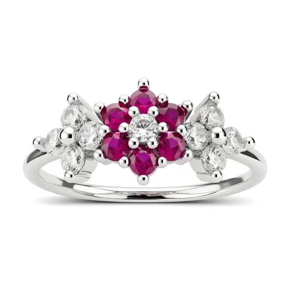 KYLIE HARPER Petite Ruby Cz Floral Ring In Sterling Silver