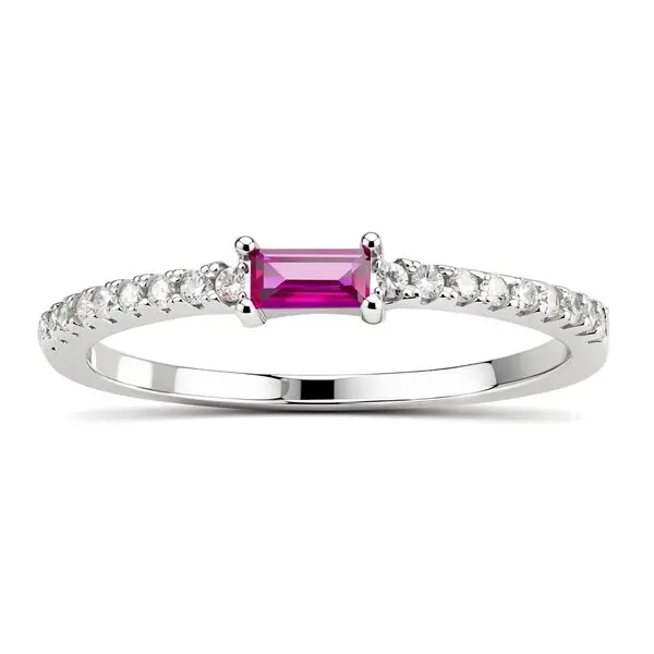 KYLIE HARPER Petite East/west Baguette-cut Ruby Cz Ring In Sterling Silver