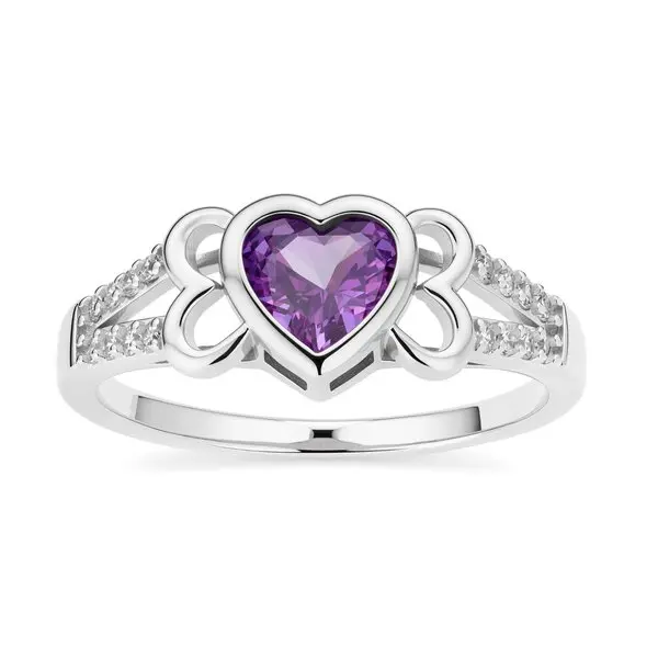 KYLIE HARPER Heart-cut Amethyst Cz Floral Ring In Sterling