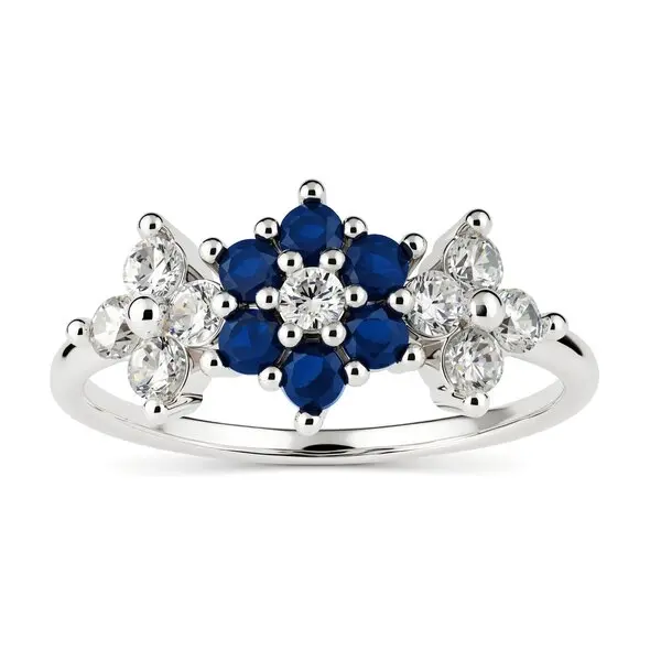KYLIE HARPER Petite Sapphire Cz Floral Ring In Sterling Silver