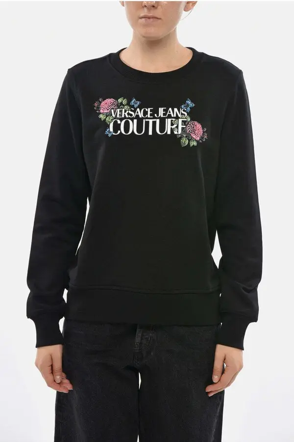 Versace Crewneck Sweatshirt With Rhinestone-embellished Print