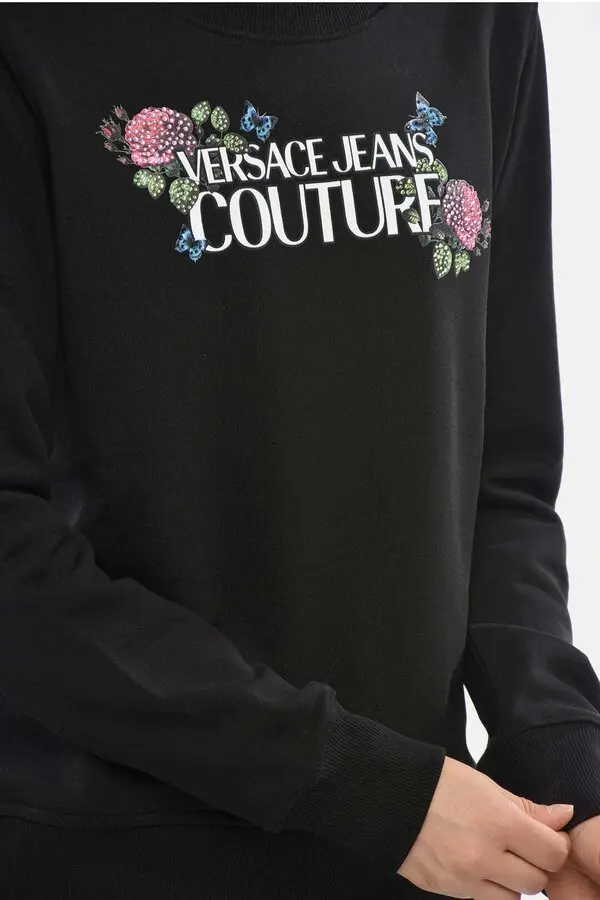 Versace Crewneck Sweatshirt With Rhinestone-embellished Print