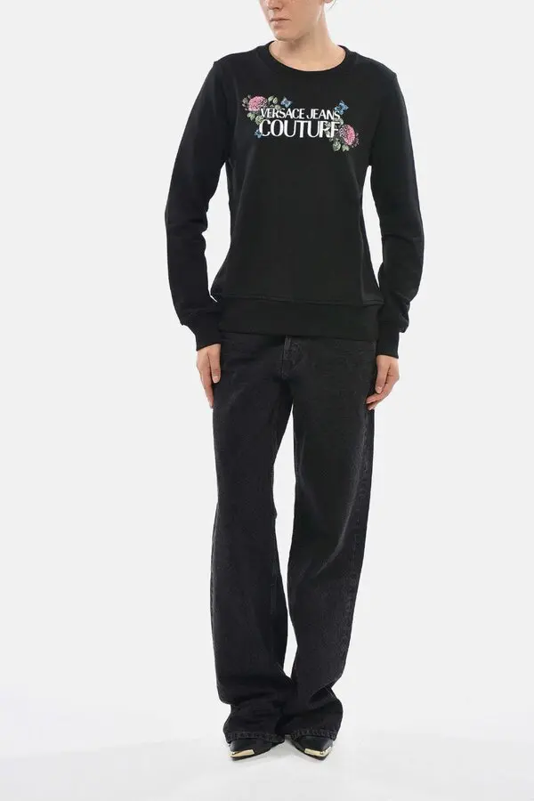 Versace Crewneck Sweatshirt With Rhinestone-embellished Print