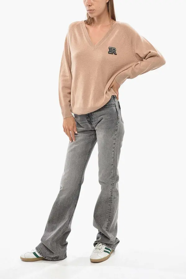 Ermanno Scervino V-neck Sweater With Rhinestone-embellished Patch