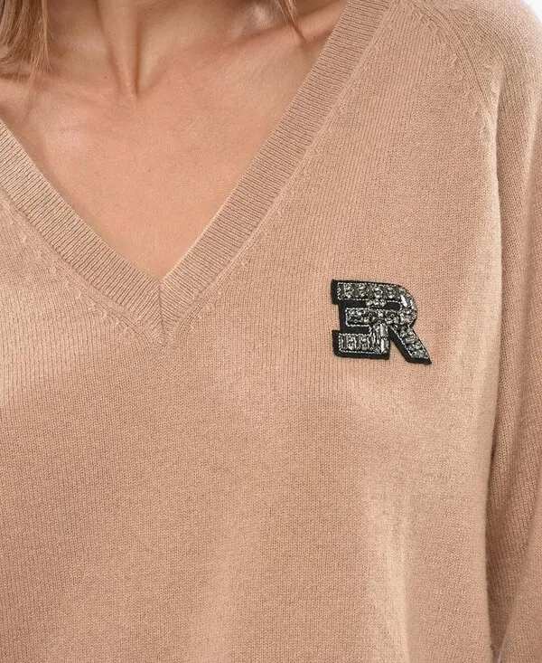 Ermanno Scervino V-neck Sweater With Rhinestone-embellished Patch
