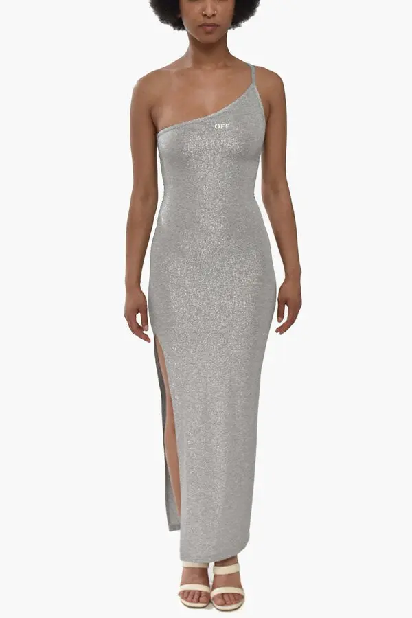 Off-White Ribbed-knit Lurex Midi Dress