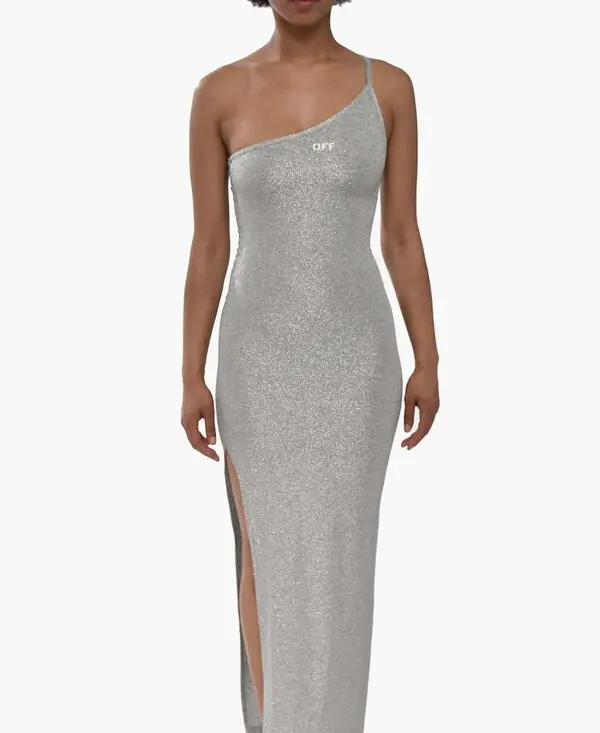 Off-White Ribbed-knit Lurex Midi Dress