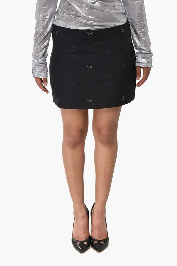 Off-White Wool-blend Jacquard Mini Skirt With Side Zip
