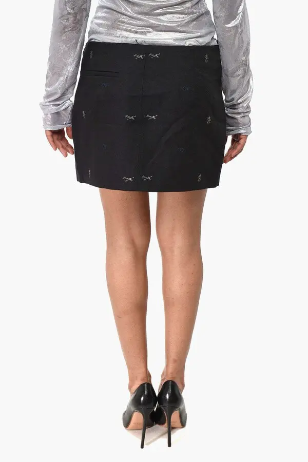 Off-White Wool-blend Jacquard Mini Skirt With Side Zip