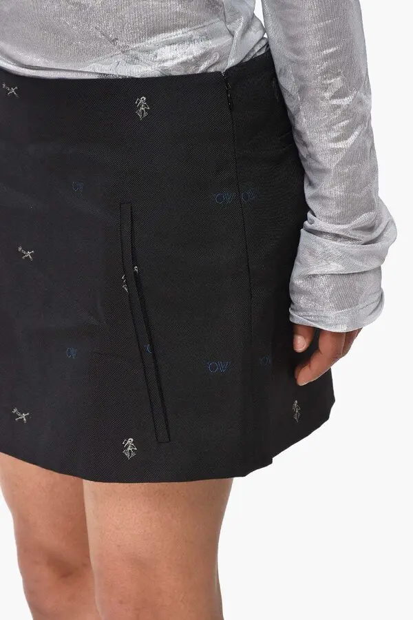 Off-White Wool-blend Jacquard Mini Skirt With Side Zip