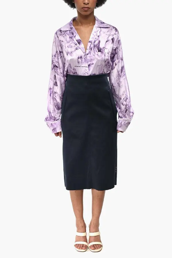Off-White Satin A-line Midi Skirt