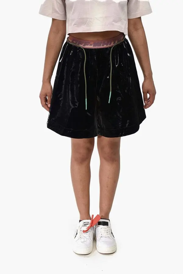 Off-White Nylon Shorts Velvet With Logo Elastic Waistband