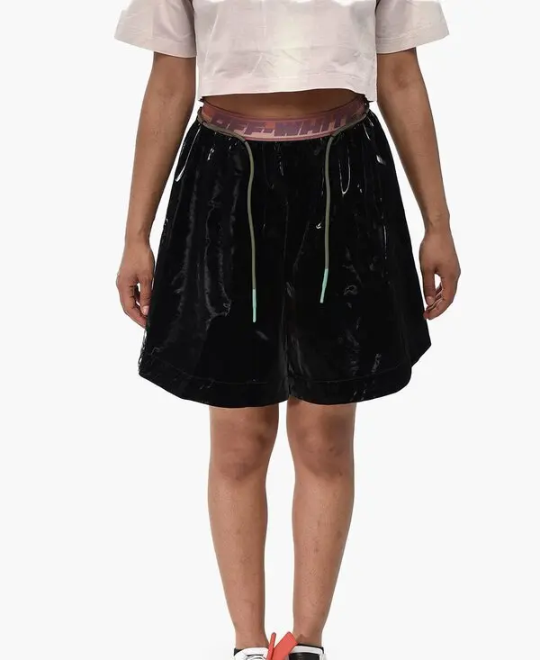 Off-White Nylon Shorts Velvet With Logo Elastic Waistband