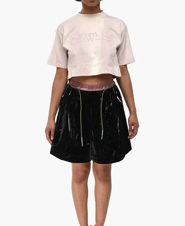 Off-White Nylon Shorts Velvet With Logo Elastic Waistband