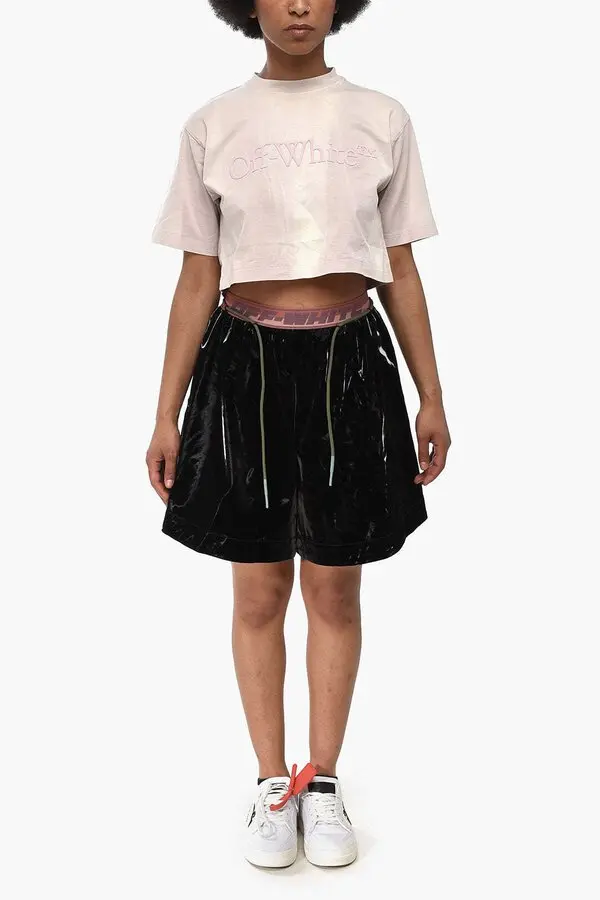 Off-White Nylon Shorts Velvet With Logo Elastic Waistband