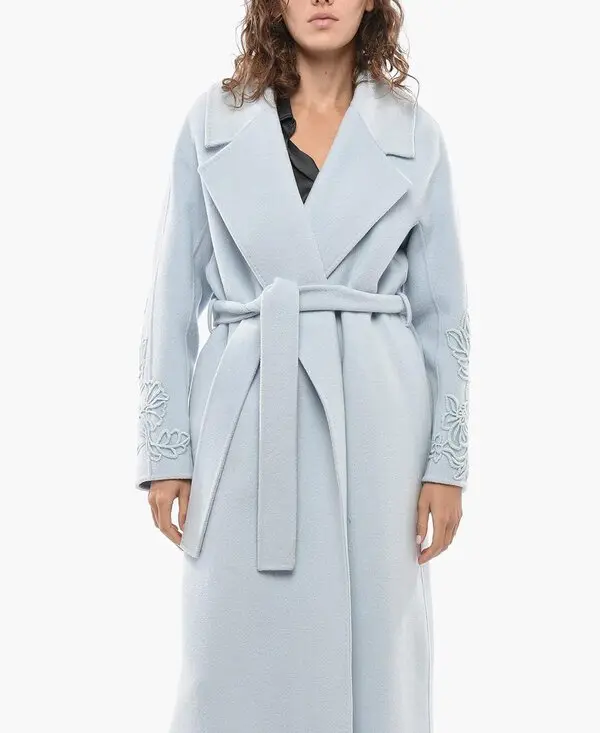 Ermanno Scervino Maxi Coat With Raised Botanical Embroidery