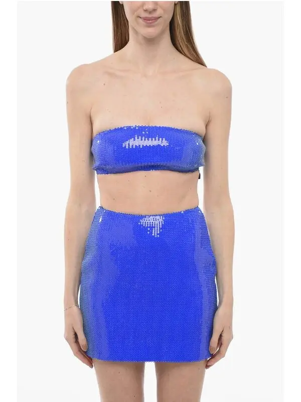 David Koma Sequinned Strapless Bandeau Top