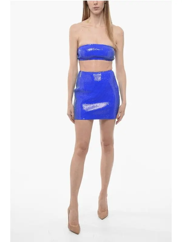 David Koma Sequinned Strapless Bandeau Top