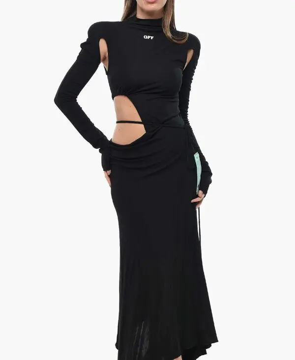 Off-White Flared Dress With Cut-outs
