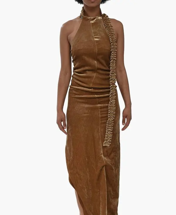 Off-White Ruffled Velour Maxi Dress