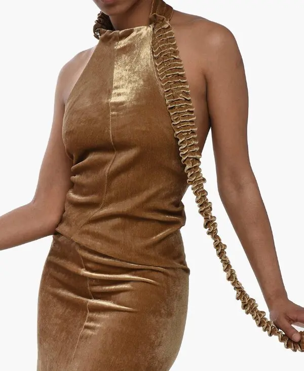 Off-White Ruffled Velour Maxi Dress