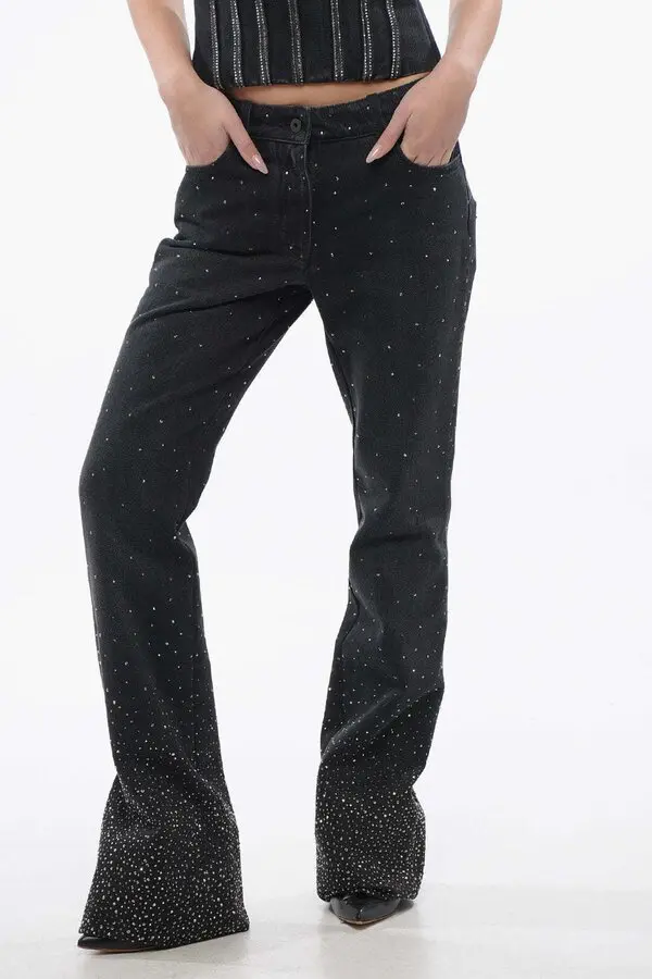 Off-White Embellished Slim-fit Flared Jeans