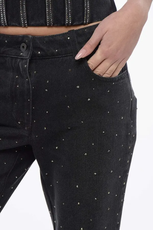 Off-White Embellished Slim-fit Flared Jeans