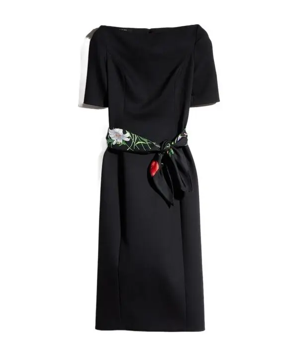 Gucci Boat Neck Dress With Detachable Flora Print Scarf - Black