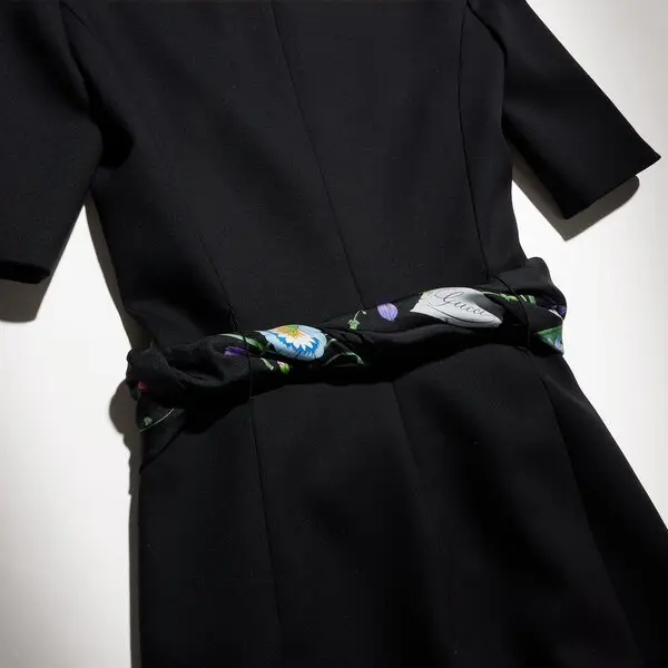 Gucci Boat Neck Dress With Detachable Flora Print Scarf