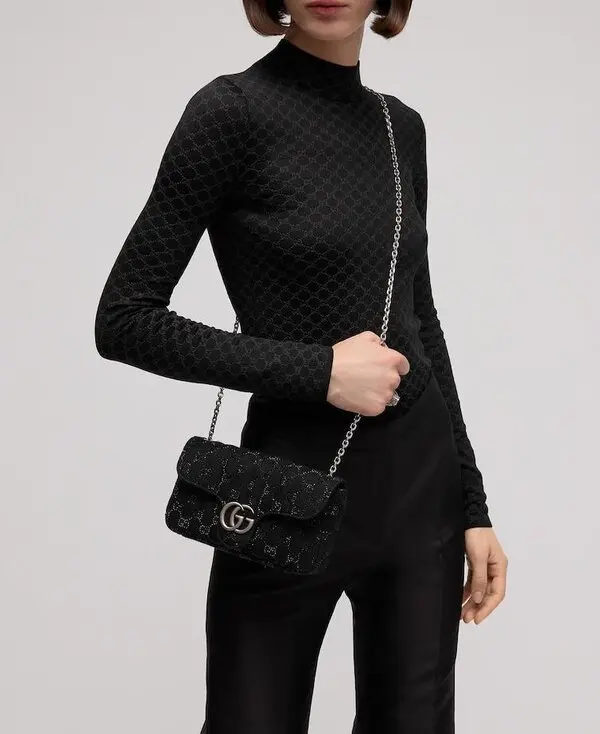Gucci Jetset Gg Marmont Crystal Small Shoulder Bag