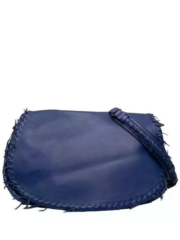 Bottega Veneta 2011 Intrecciato Trimmed Nappa Whipstitch Fringe Crossbody Bag - Blue