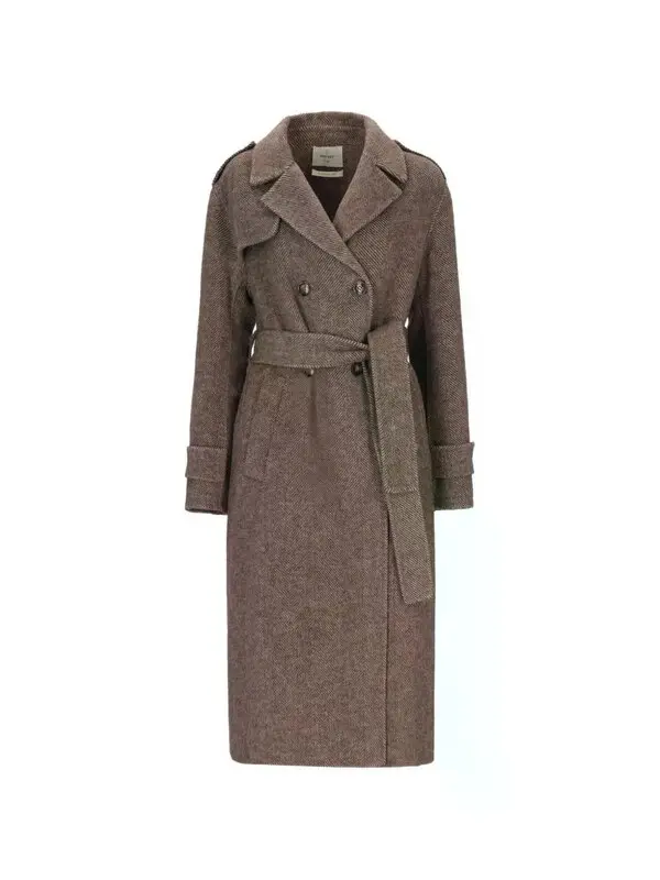 ANFINY Herringbone-pattern Belted Coat
