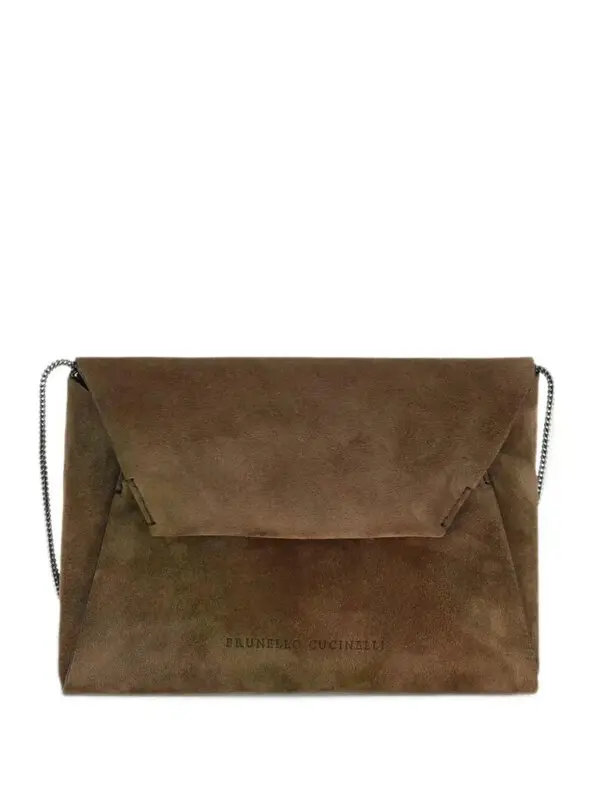 Brunello Cucinelli Duo Pochette In Suede With Precious Chain