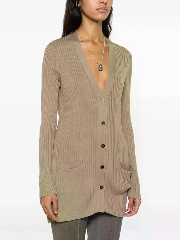 Eric Bompard Ribbed-knit V-neck Cardigan - Neutrals