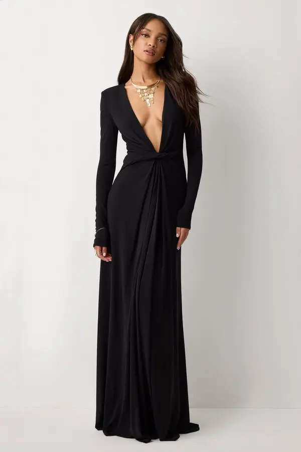 Ramy Brook Martini Jersey Plunging Gown - Black