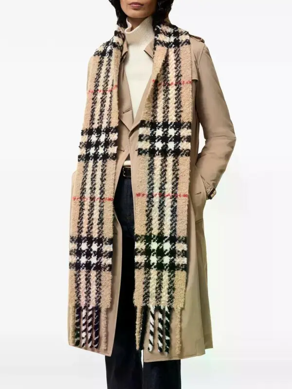Burberry Narrow Check Alpaca Wool-blend Bouclé Scarf